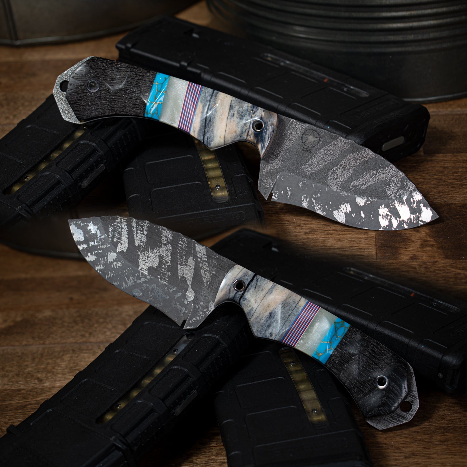 DROP! FAT BELLY SKINNER | red, white & blue – Bos Knives